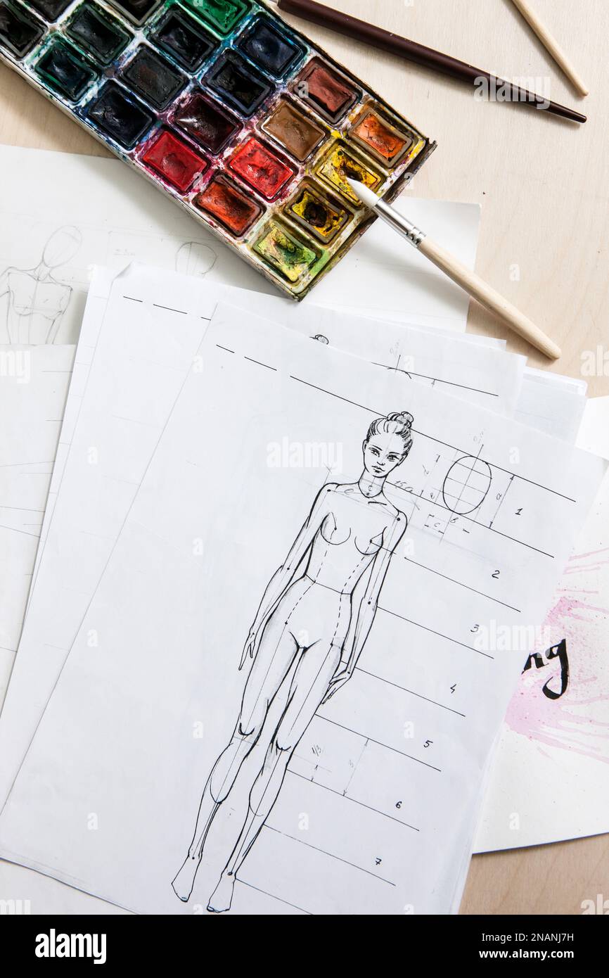 Fashion model sketch with watercolor paint Stock Photo - Alamy