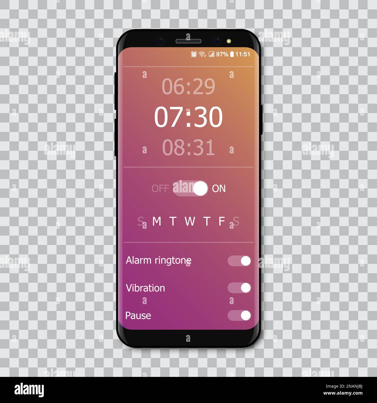 Smartphones with mockup alarm interface. Vector illustration Stock ...