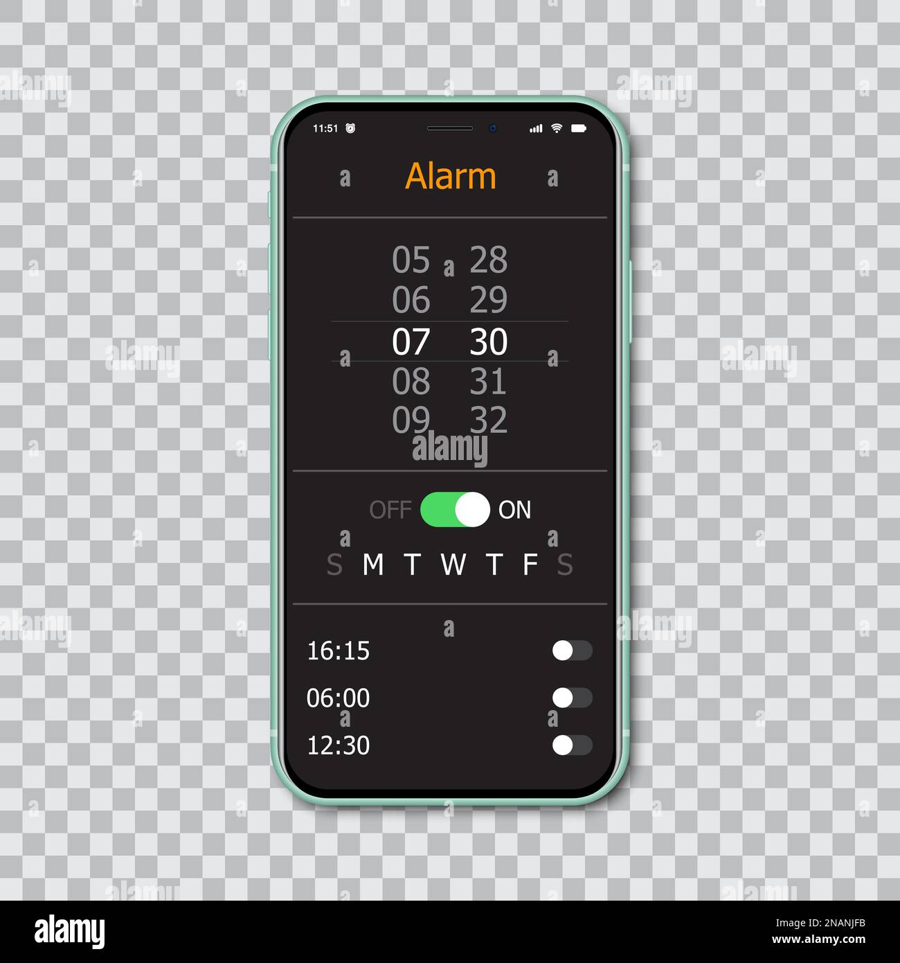 Smartphones with mockup alarm interface. Vector illustration Stock ...