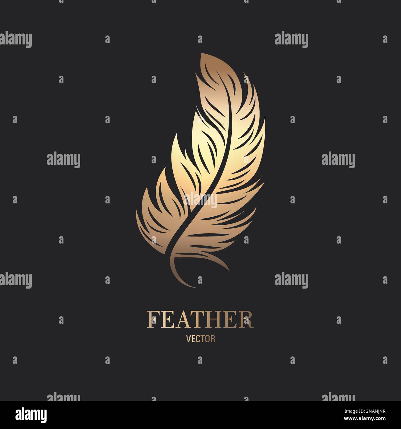 Vector Fluffy Golden Color Feather Logo Icon, Silhouette Feather ...