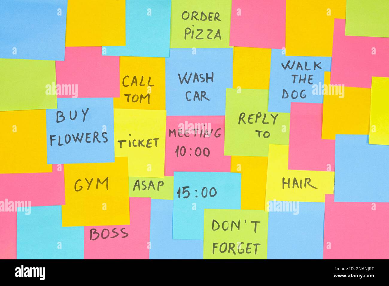 Multicolored sticky paper notes with various messages Stock Photo - Alamy