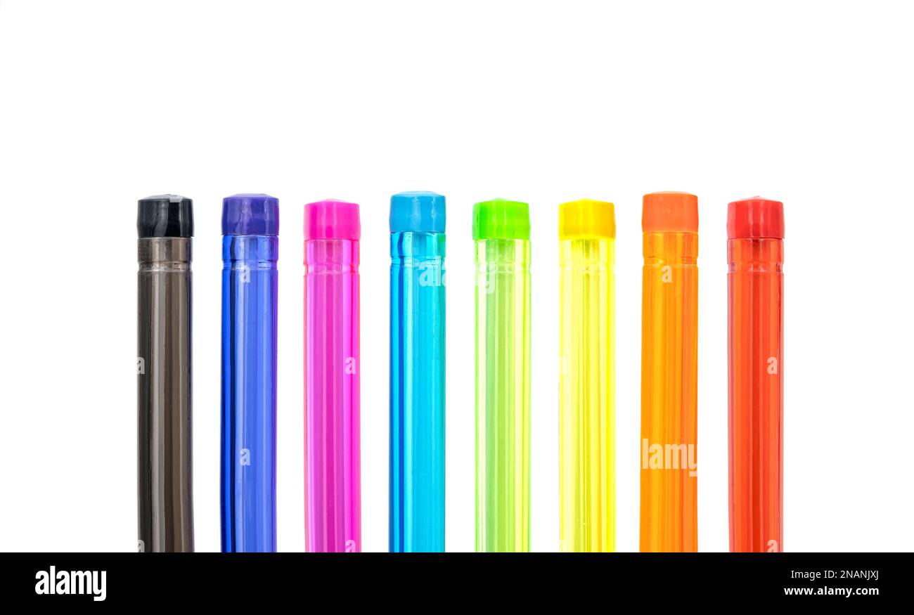 set of colored plastic pencils on white Stock Photo - Alamy