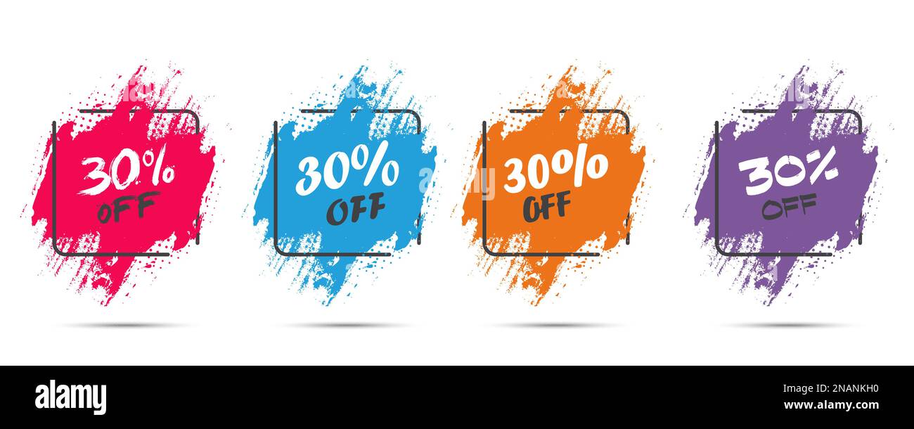 Set of grunge sticker with 30 percent off in a flat design with ...