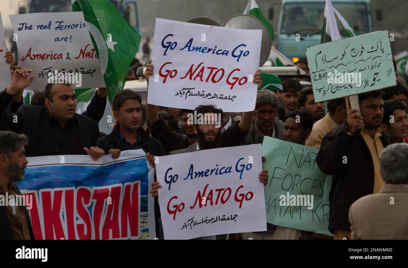 Pakistanis take part in an anti NATO rally in Islamabad, Pakistan on ...