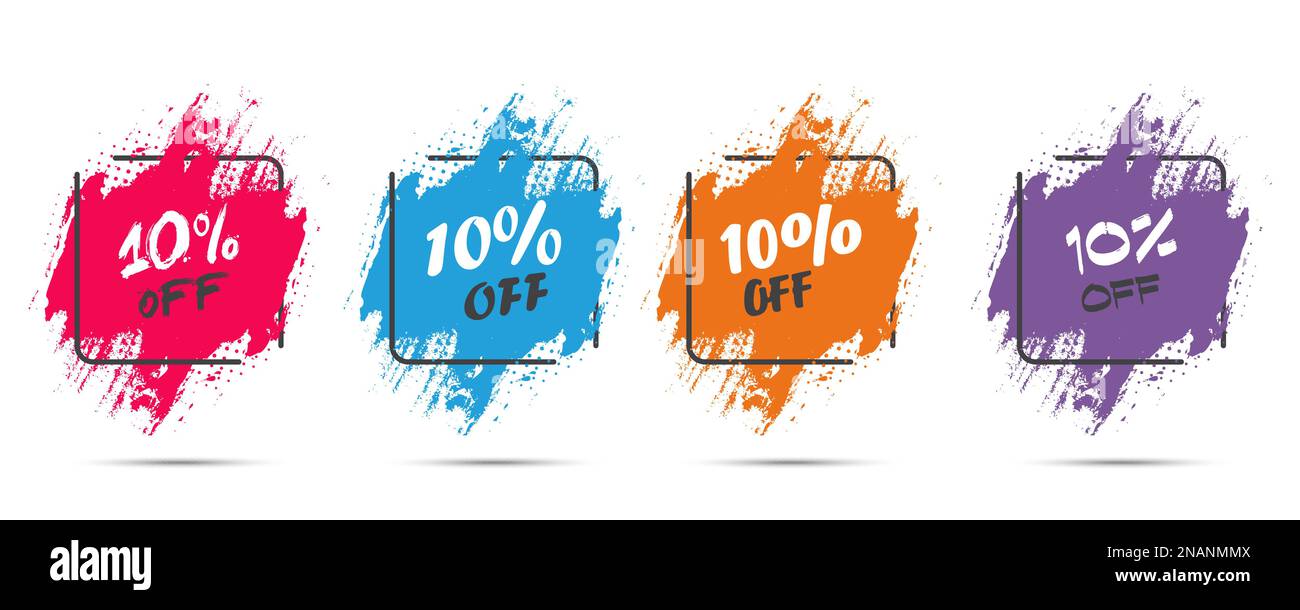 Set of grunge sticker with 10 percent off in a flat design with ...