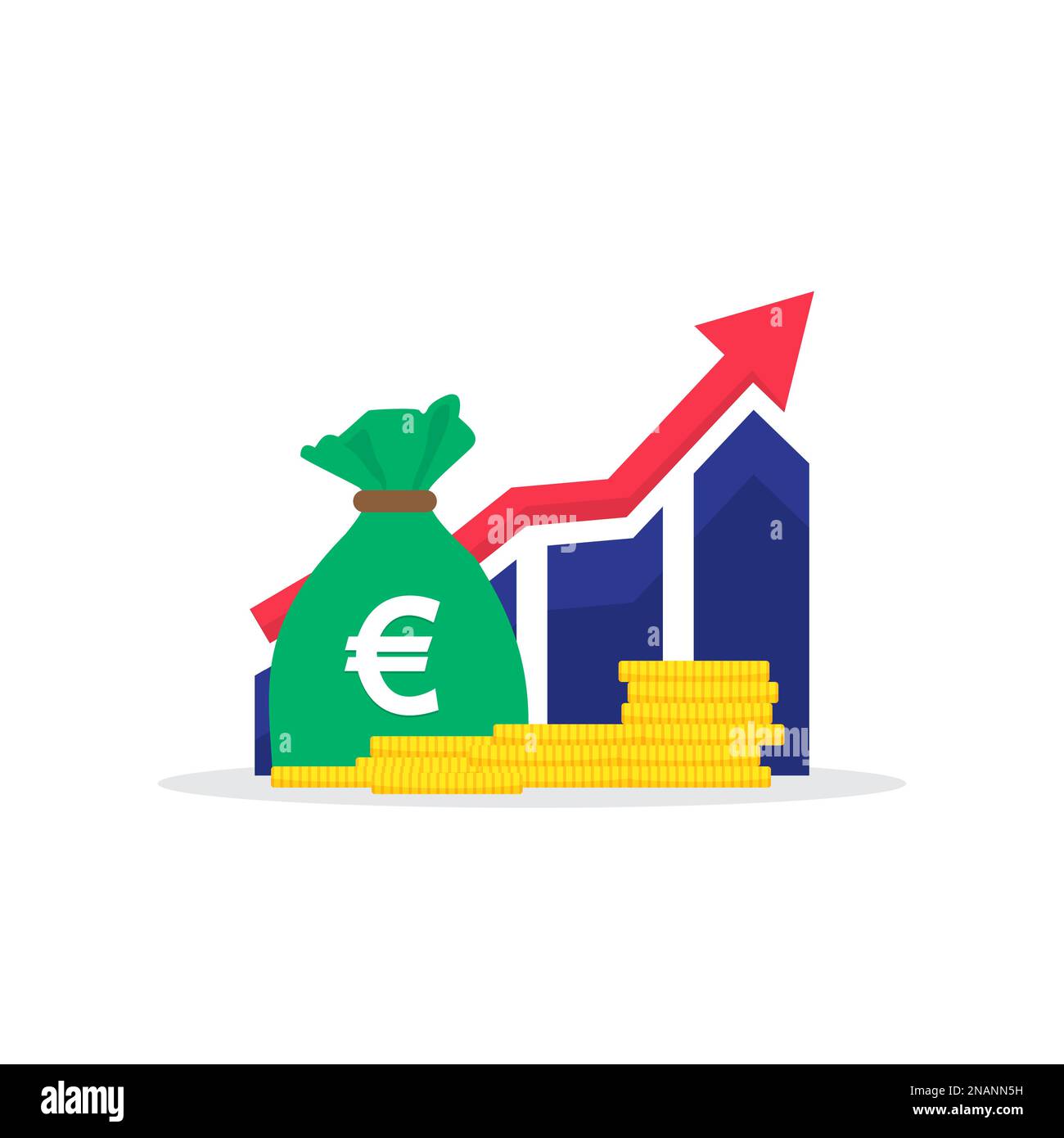 Revenue growth euro money in a flat design. Vector illustration Stock ...