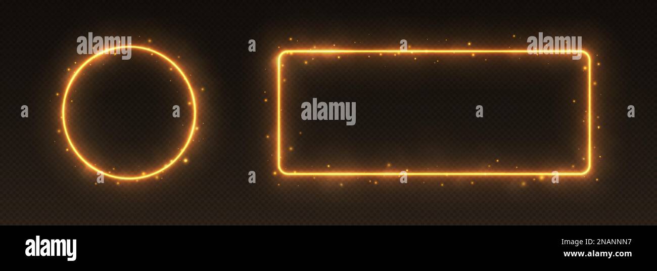 Golden neon frames with smoke and sparkles, fire borders concept Stock ...