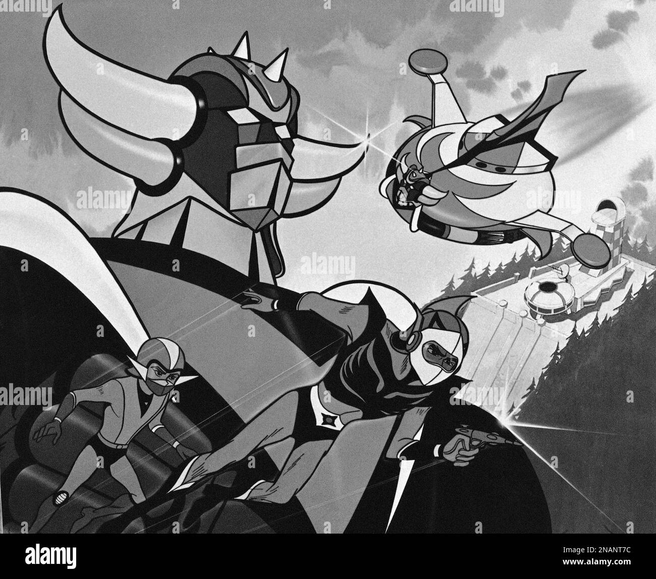 Men and robots fight against UFO’s in this scene from the Japanese ...