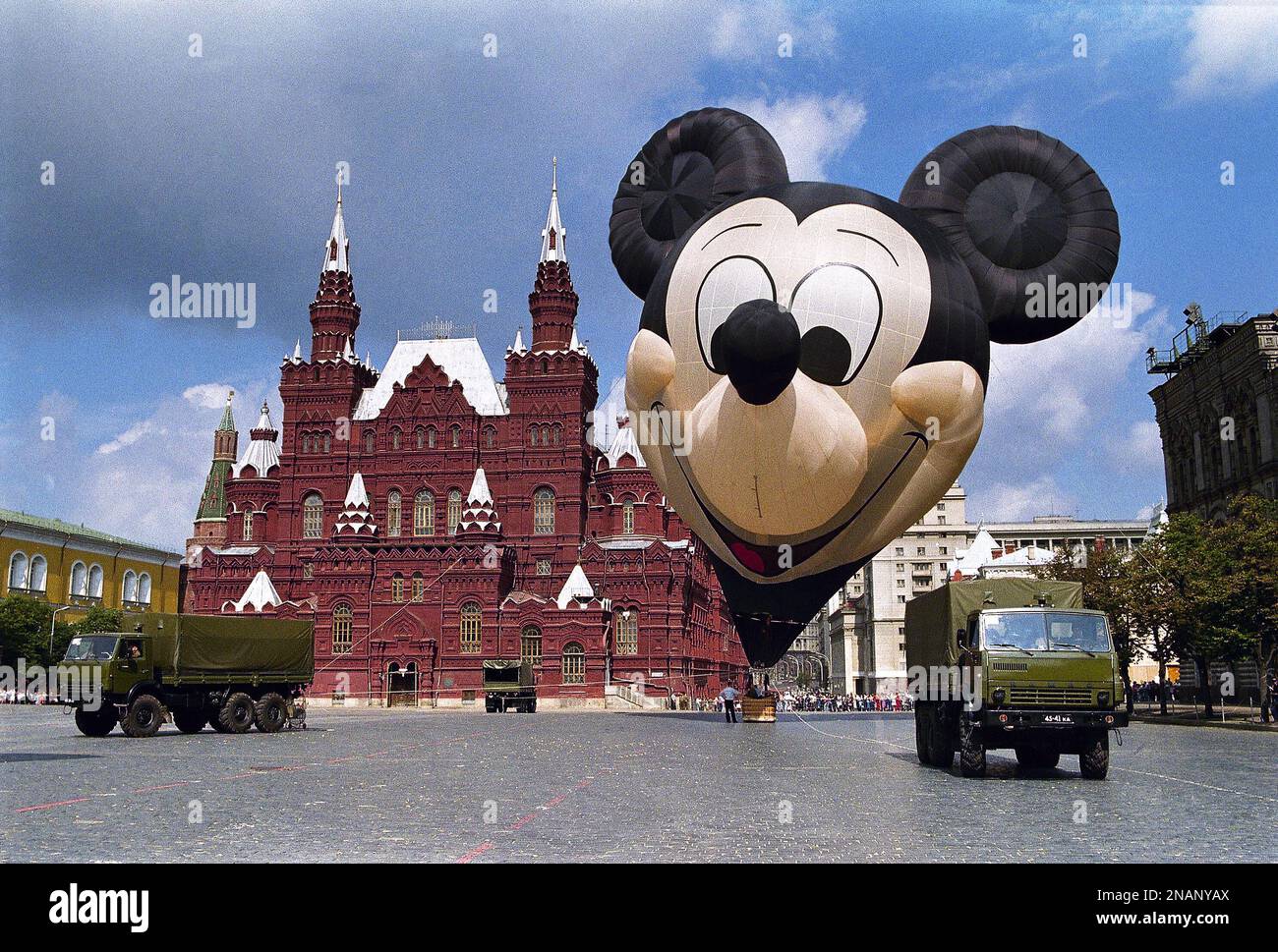A giant Mickey Mouse hot-air balloon, over four stories high, is ...