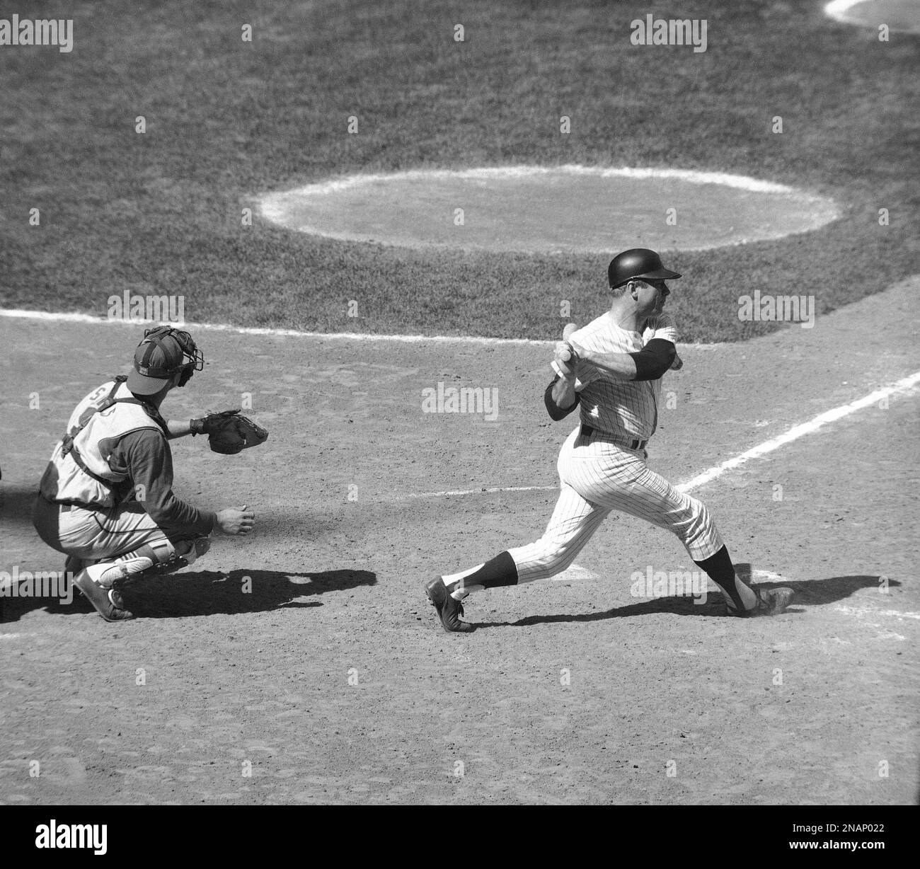 Mickey Mantle, New York Yankees, shown at bat against the Cleveland ...