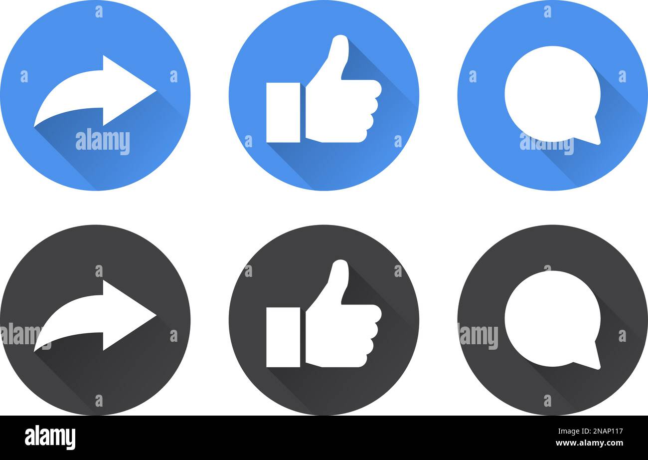 Set of share, like and comment icons with long shadow Stock Vector ...