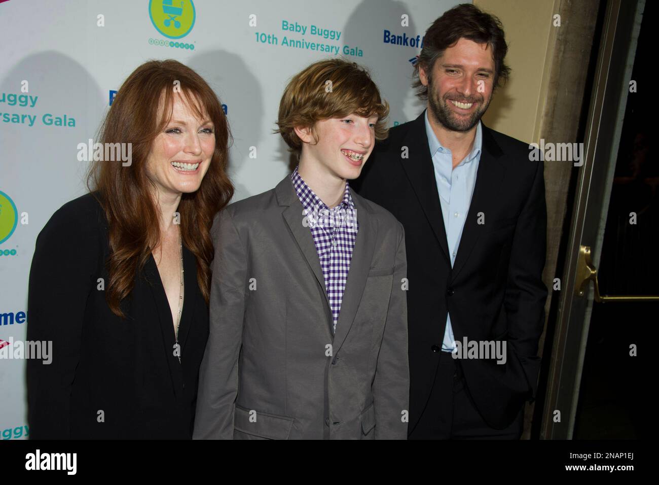 Julianne Moore, her son Caleb Freundlich and Bart Freundlich attend the ...