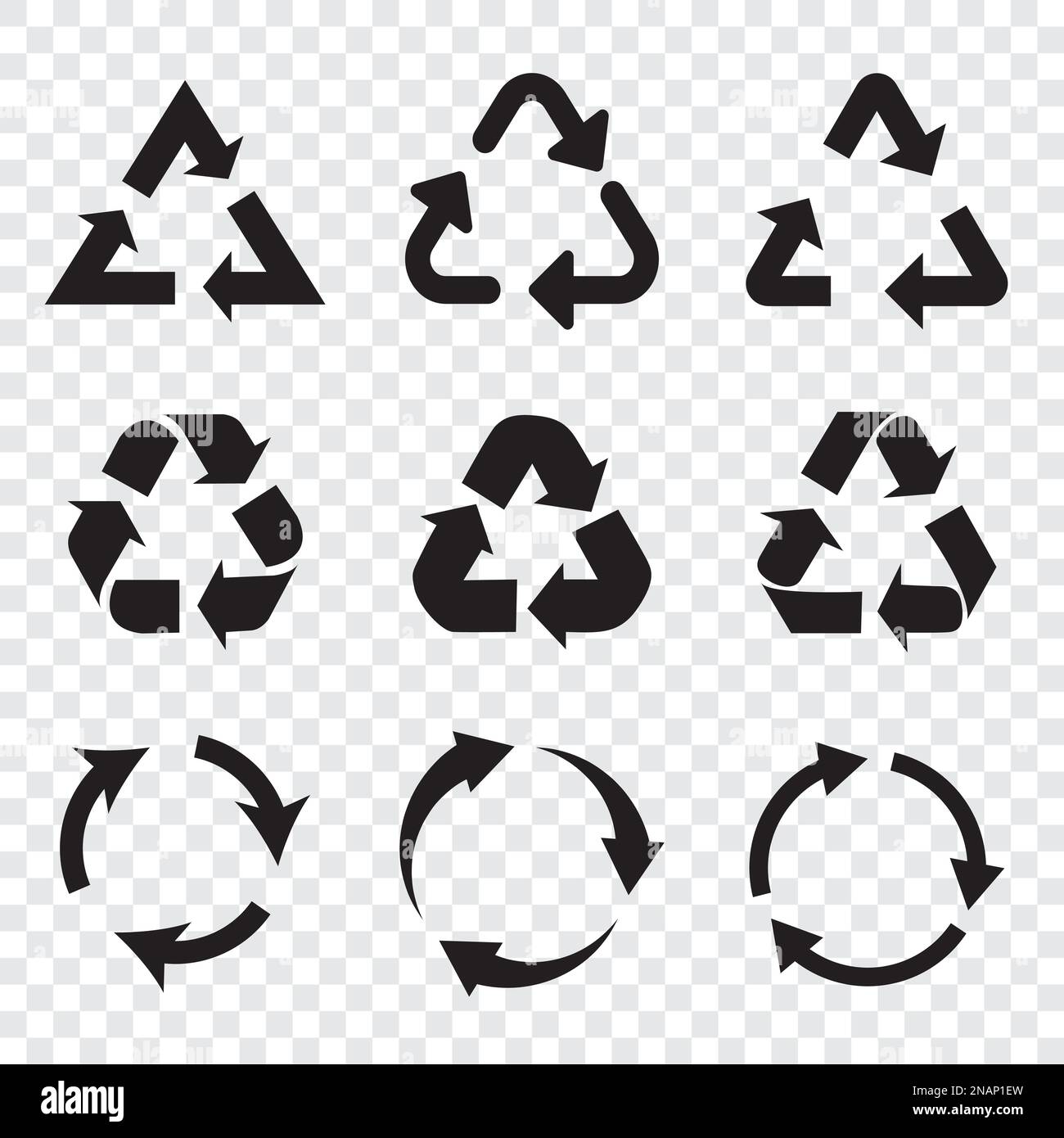 Set of black recycle arrows icons on a transparent background in a flat design Stock Vector ...