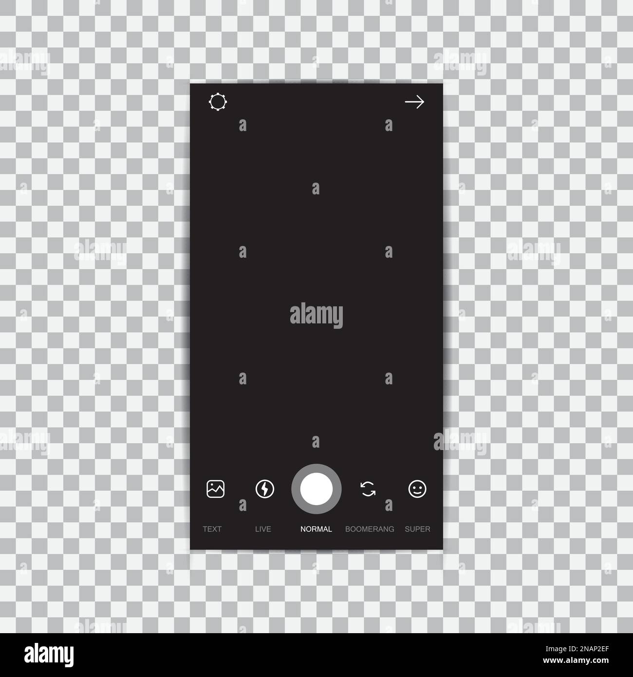 Camera interface frame with flat icons isolated on black background ...