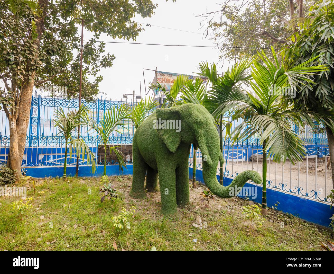 Artificial grass elephant figure in Deshbandhu Park in Fariapukur ...