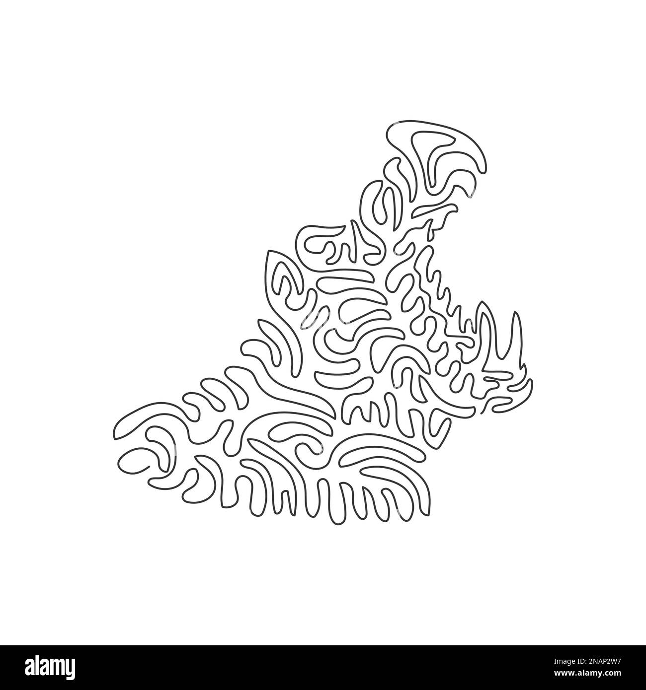 Single swirl continuous line drawing of yawn hippopotamus abstract art ...
