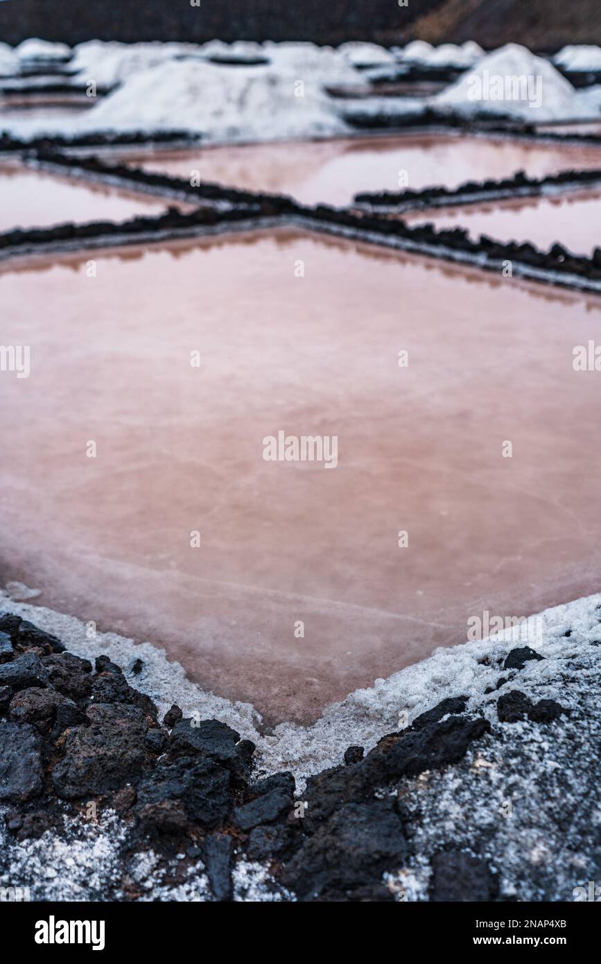 Salt mine purple pools edge closeup view Stock Photo - Alamy