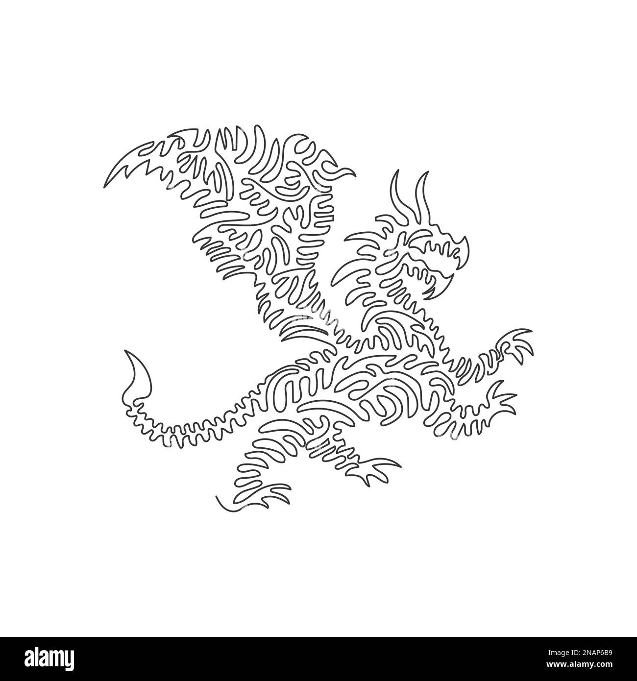 Single swirl continuous line drawing of a mighty mythical dragon ... Single swirl continuous line drawing of a mighty mythical dragon ...
