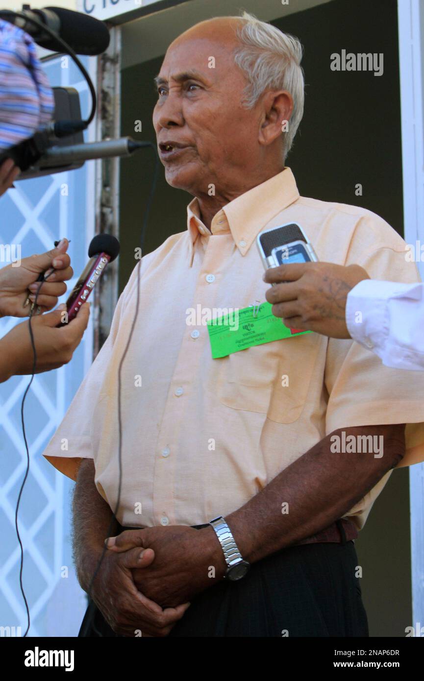 Chum Mey, 80, one of only two survivors of the S-21 prison, gives an ...