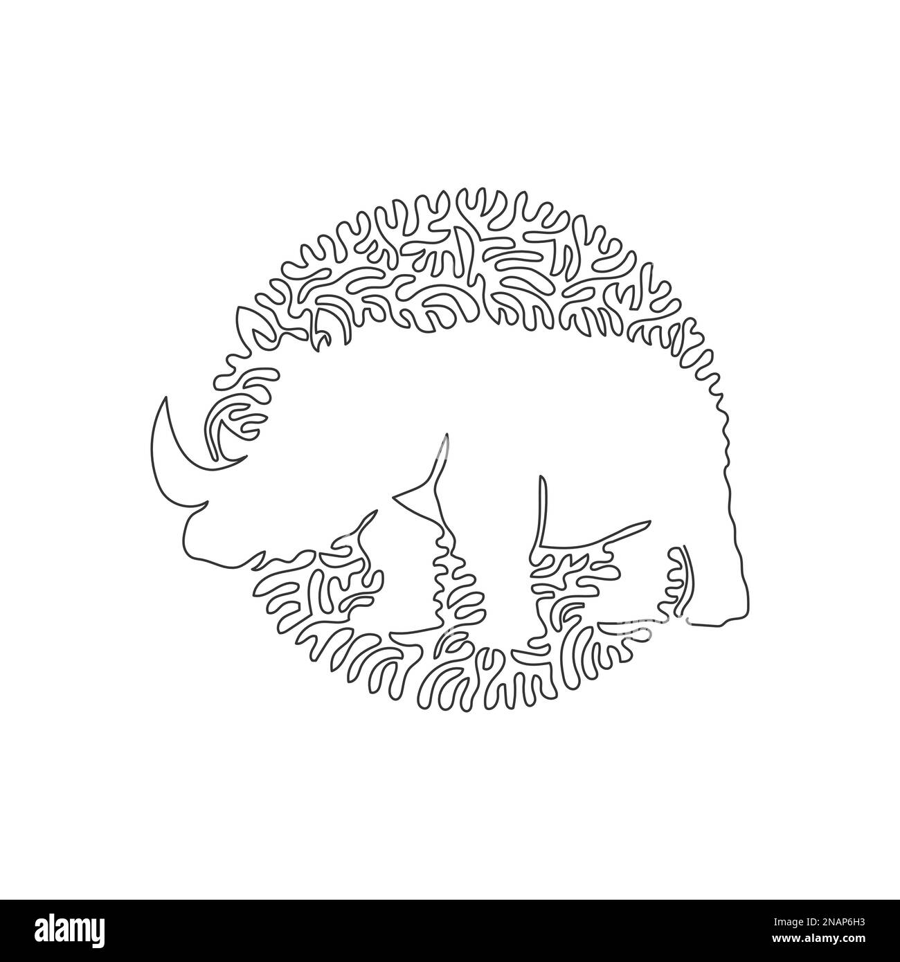 Continuous one curve line drawing of herbivore rhinoceros. Single line ...