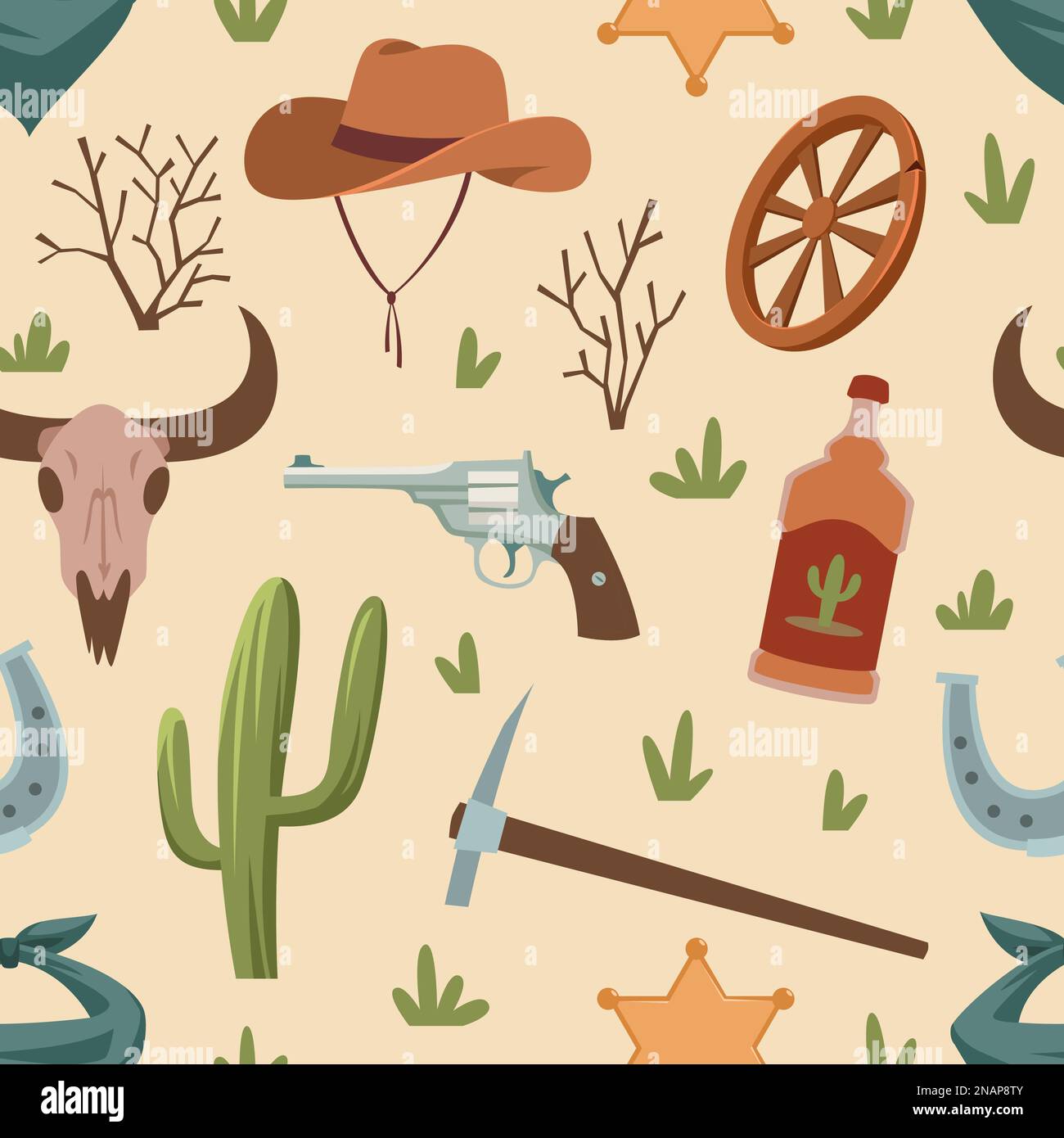 Western seamless pattern. Wild west vintage elements, cowboy repeated ...