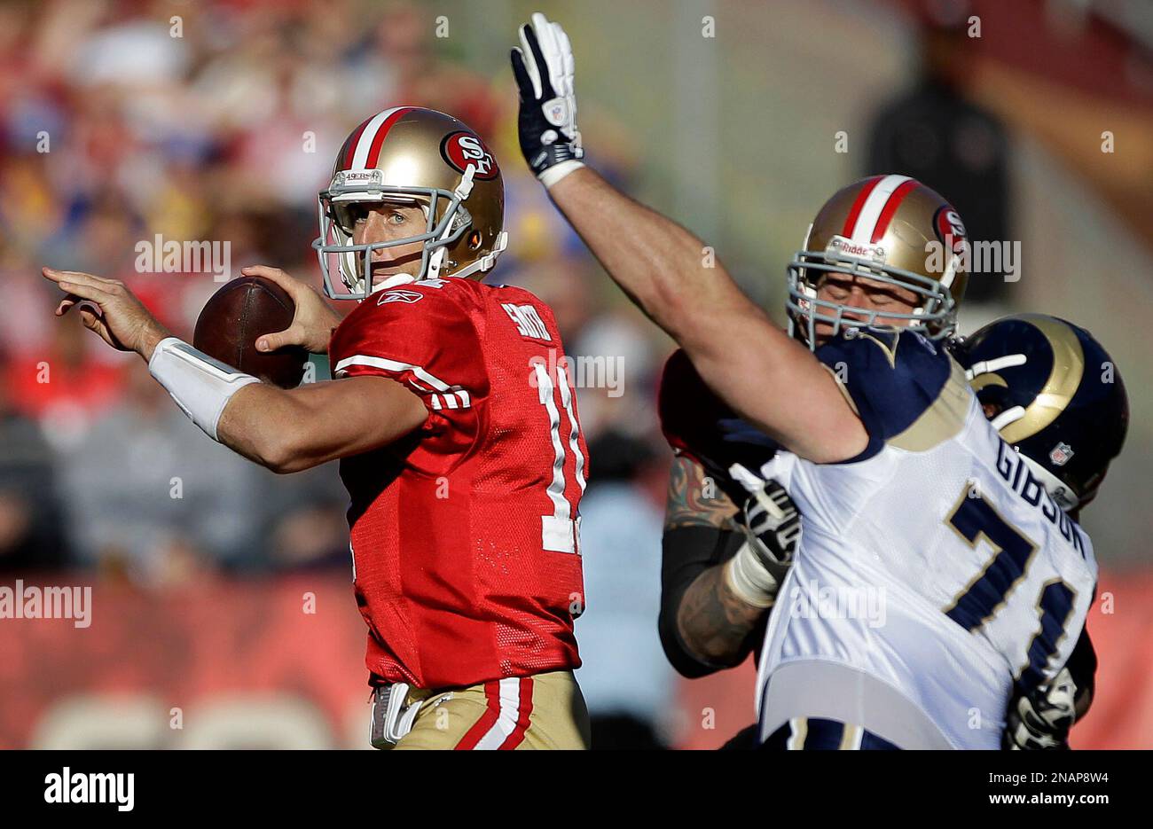 San Francisco 49ers quarterback Alex Smith (11) passes as offensive ...