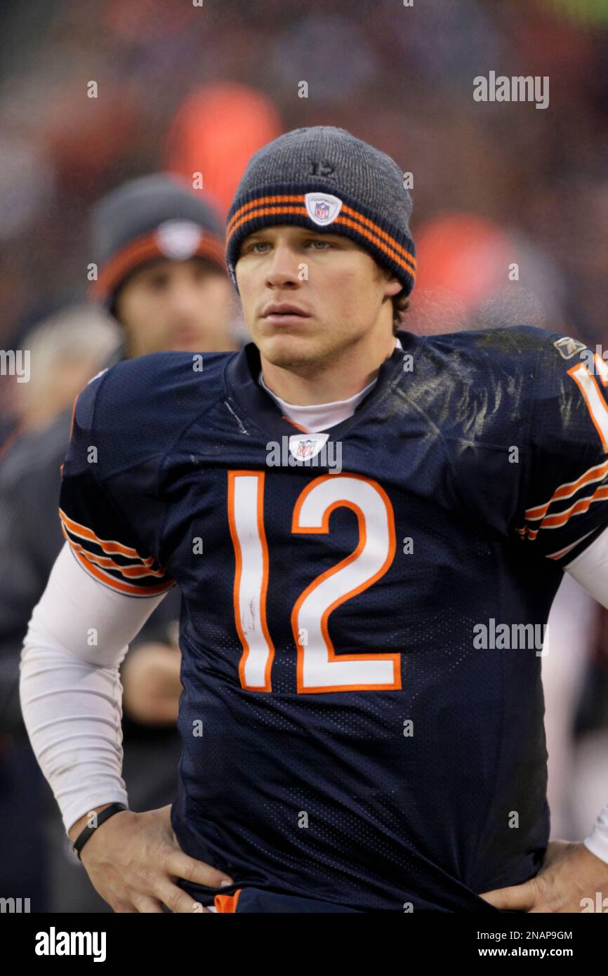 Chicago Bears quarterback Caleb Hanie (12) looks from the sideline in ...