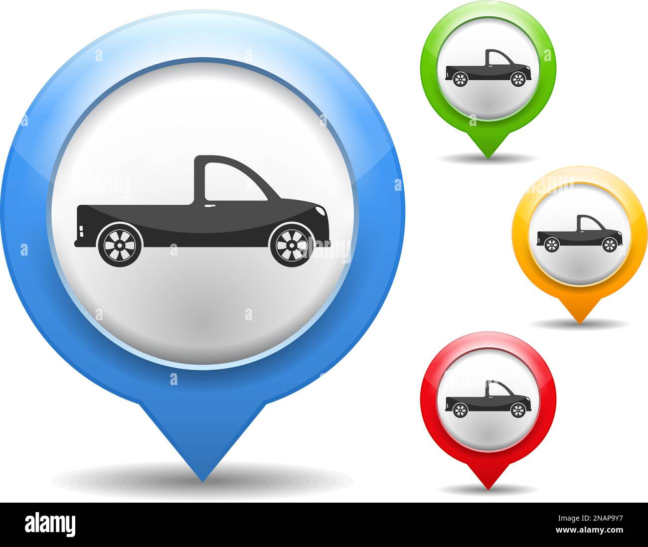 Map marker with icon of a pickup truck, vector eps10 illustration Stock ...