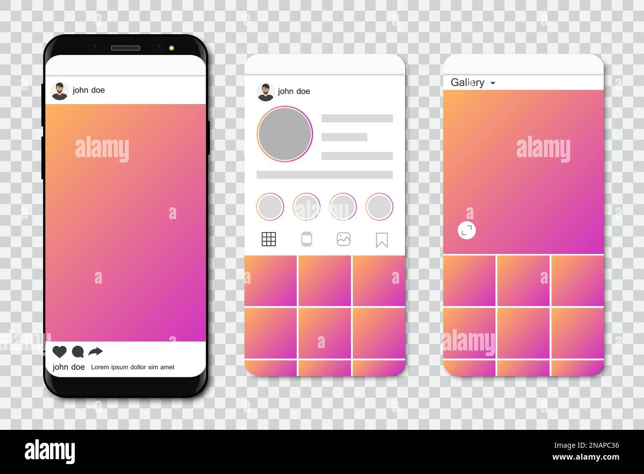 Smartphones with mockup social media frame. Vector illustration Stock ...