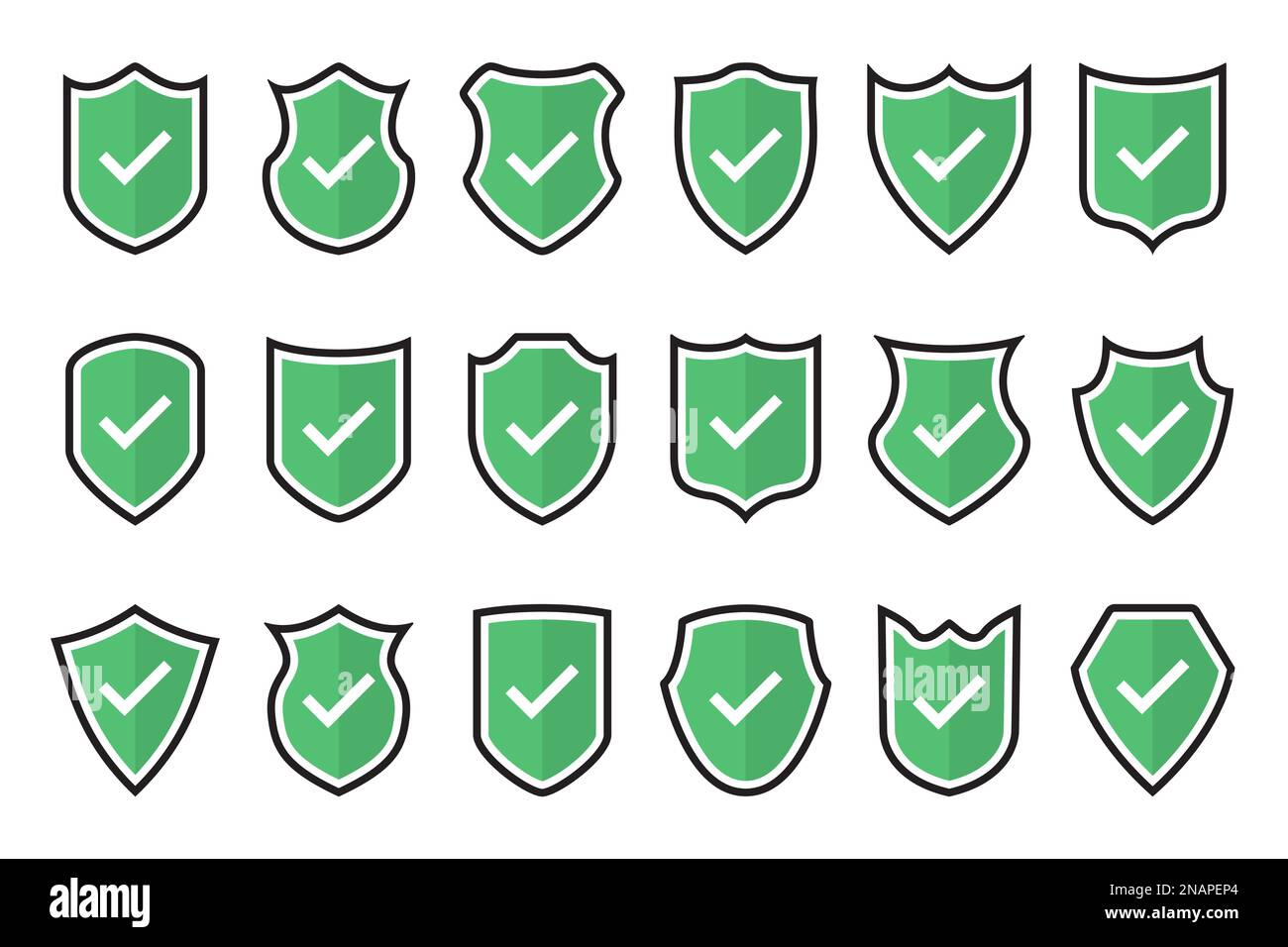 Set of green tick shield icons in a flat design Stock Vector Image ...