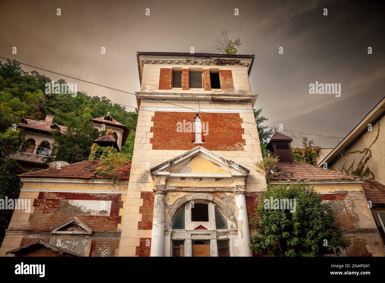Picture of an abandoned decayed building, in ruin, belonging to the spa ...