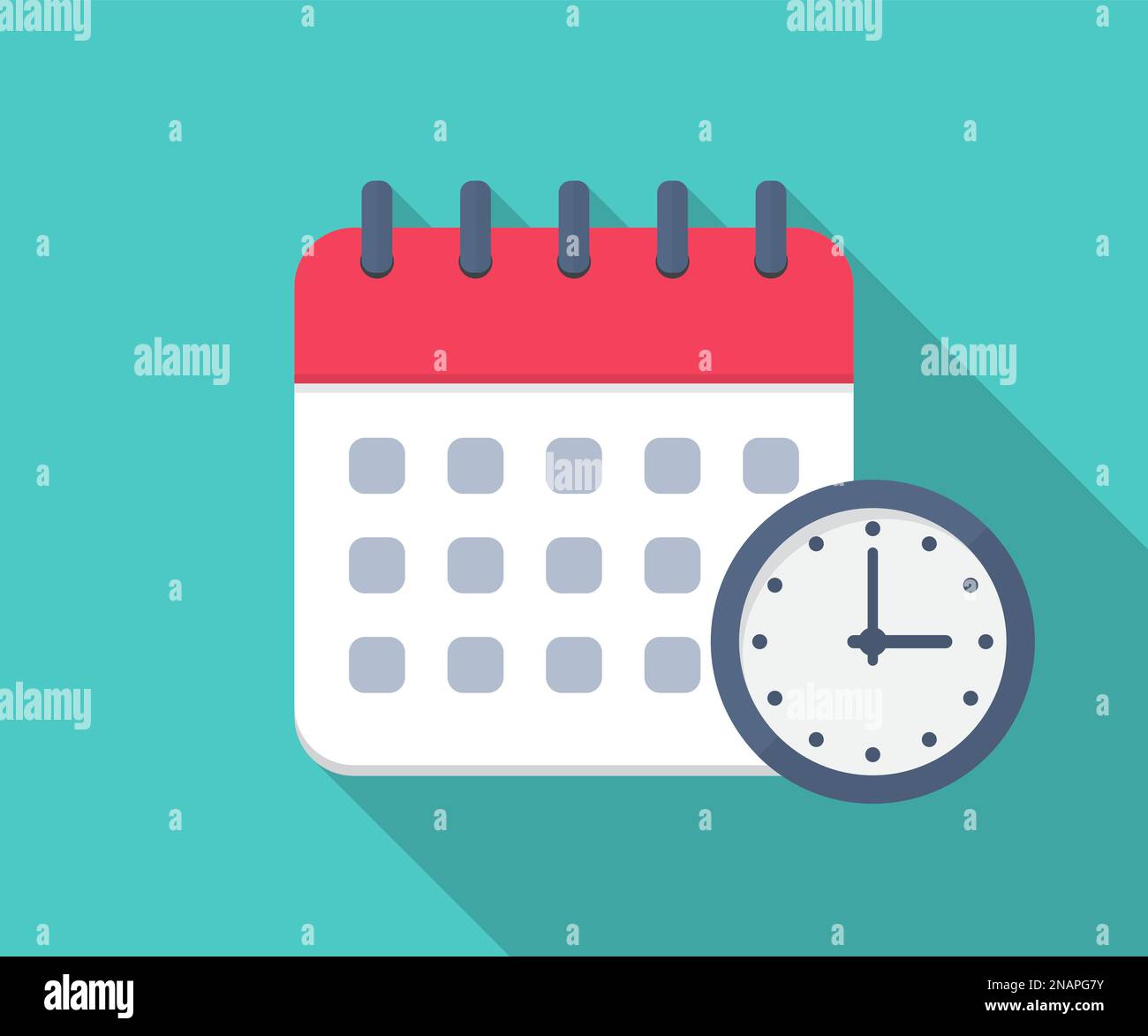 Calendar with clock in a flat design. Vector illustration Stock Vector ...
