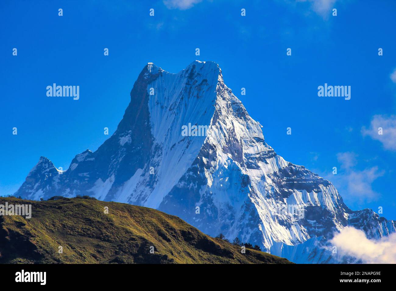Magnificient Mount Machhapuchhare at 6993 meters rises over the lower ...