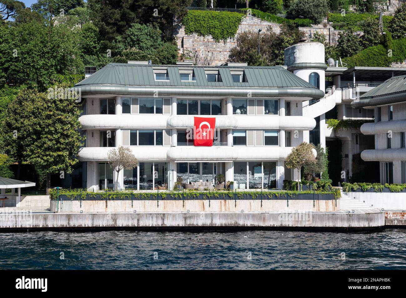 Panorama of luxury mansions and houses on the Bosphorus strait in ...