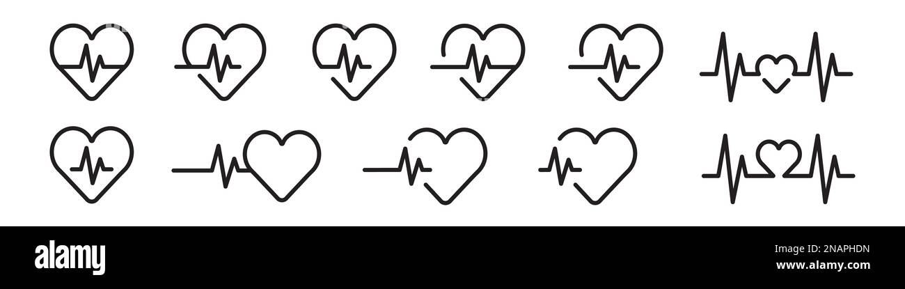 Heartbeat line icon set in black. Vector illustration Stock Vector ...