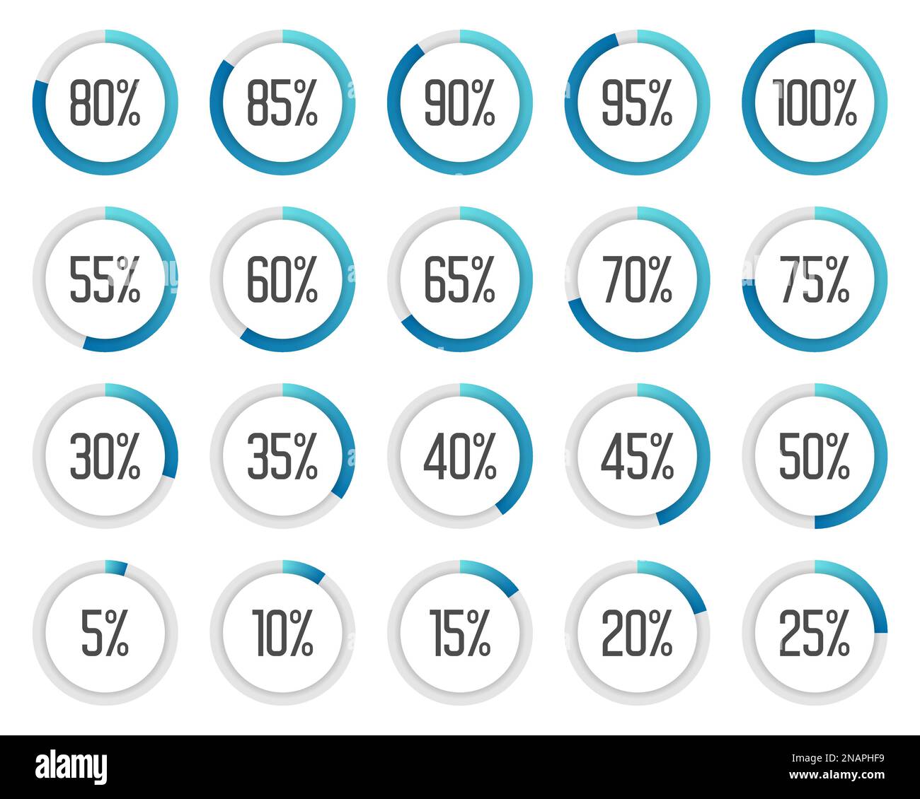 Set of colorful pie charts. Collection of blue percentage diagrams ...