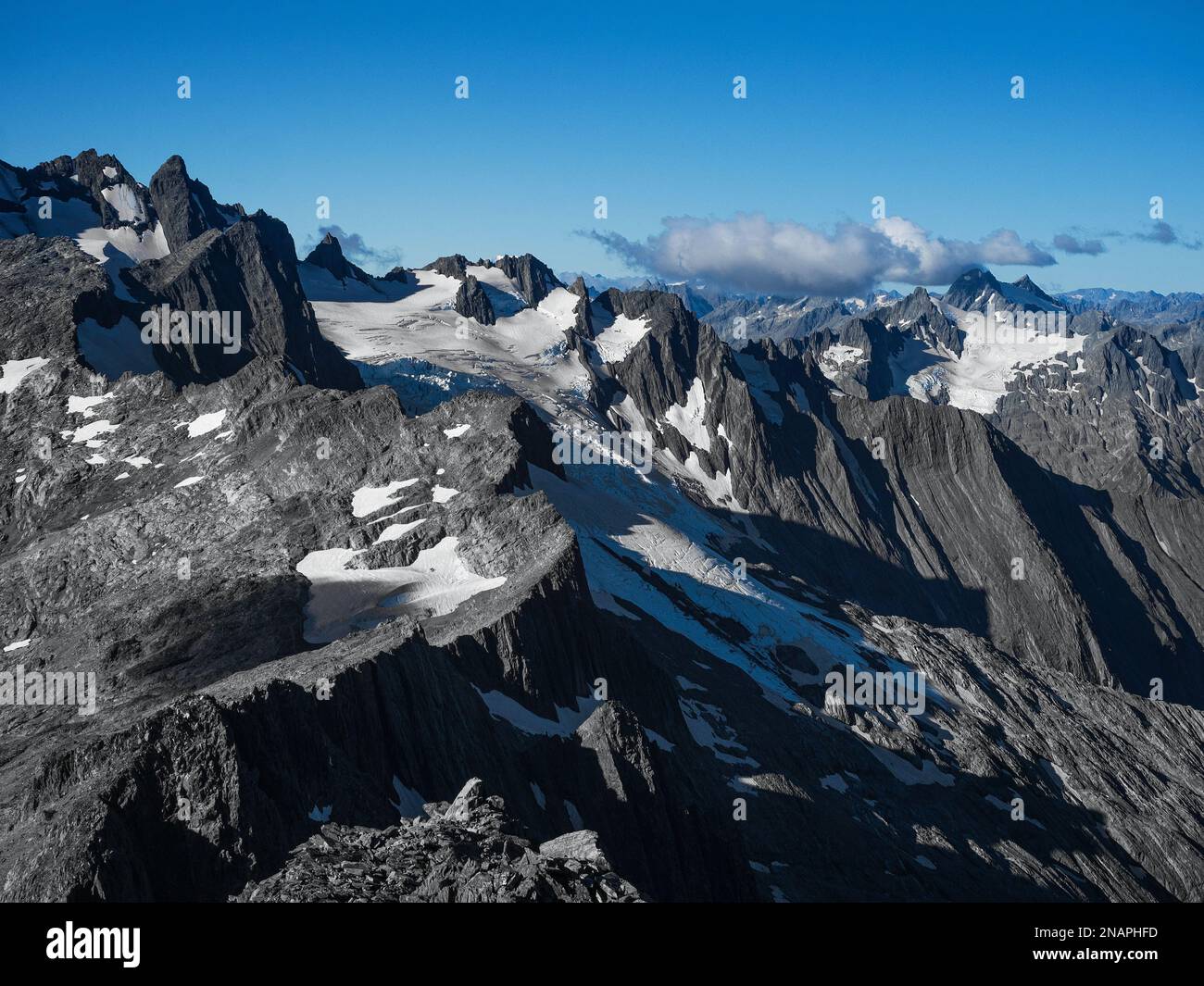 Alpine landscape panorama of white glacier ice on summit of Mount ...