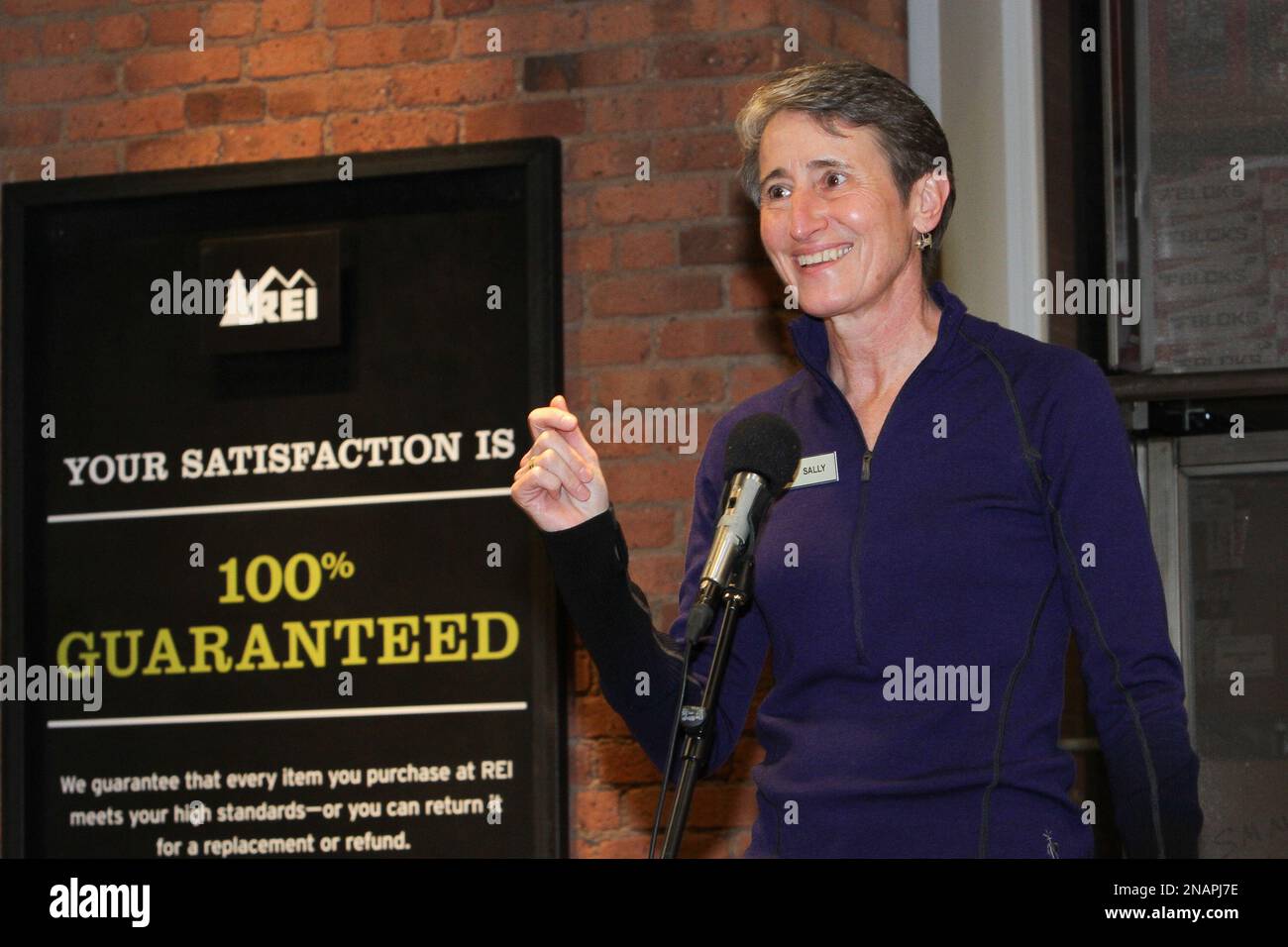 REI president and CEO Sally Jewell addresses guests at the REI ...