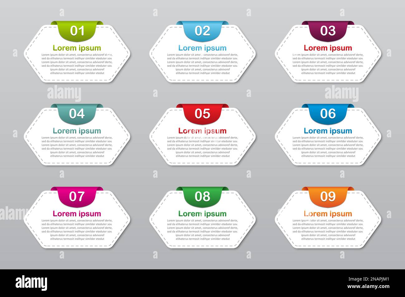 Set of infographic element options template with nine numbers ...