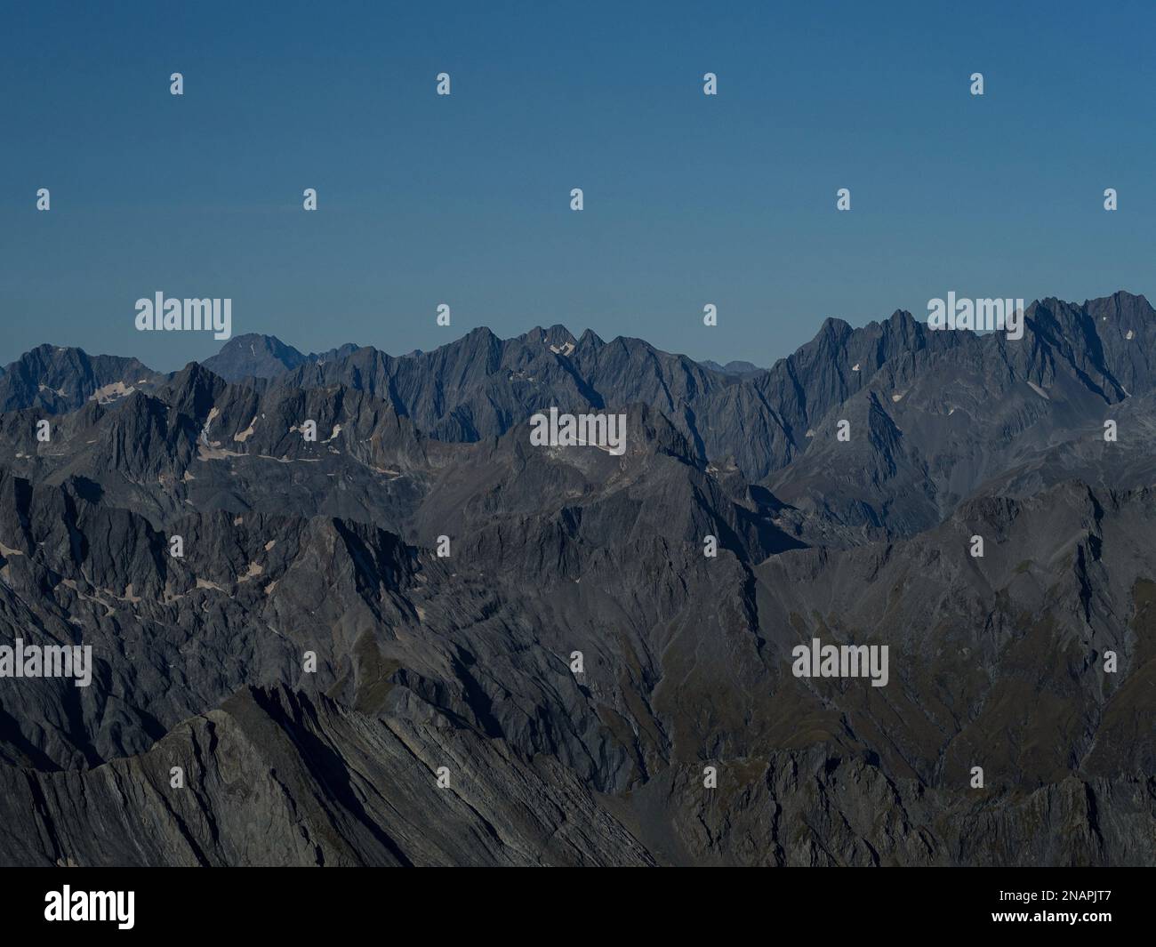 Rugged barren alpine mountain range chain layers, nature landscape ...