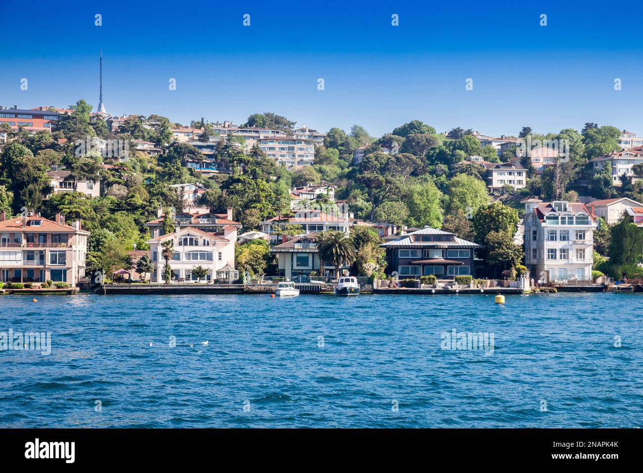 Panorama of luxury mansions and houses on the Bosphorus strait in ...