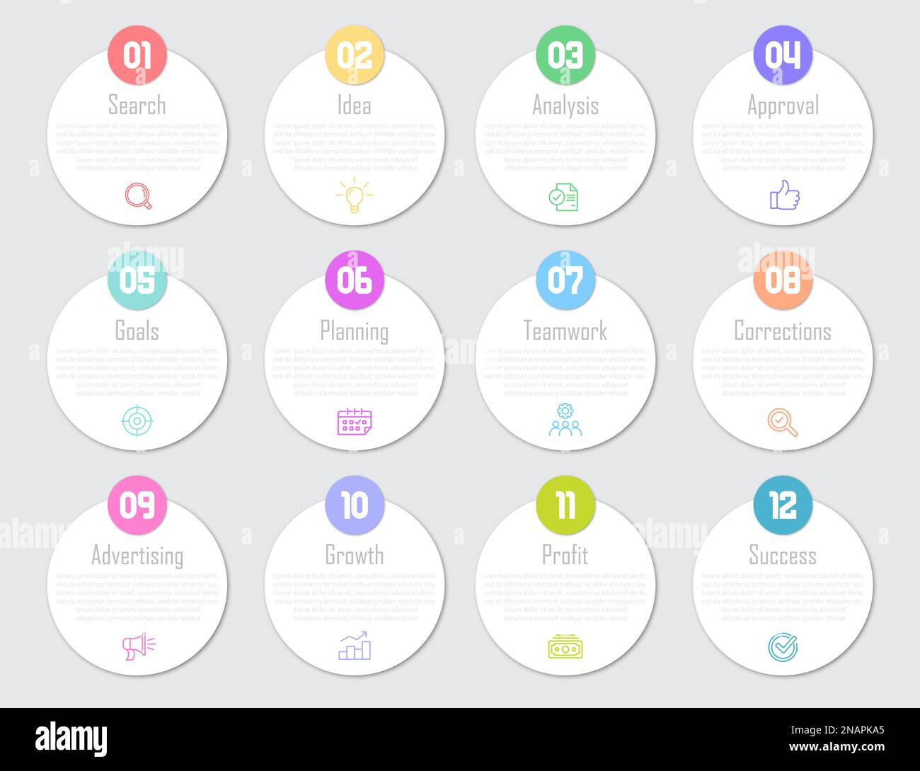 Business infographic circle mockup with 12 steps to success in a ...