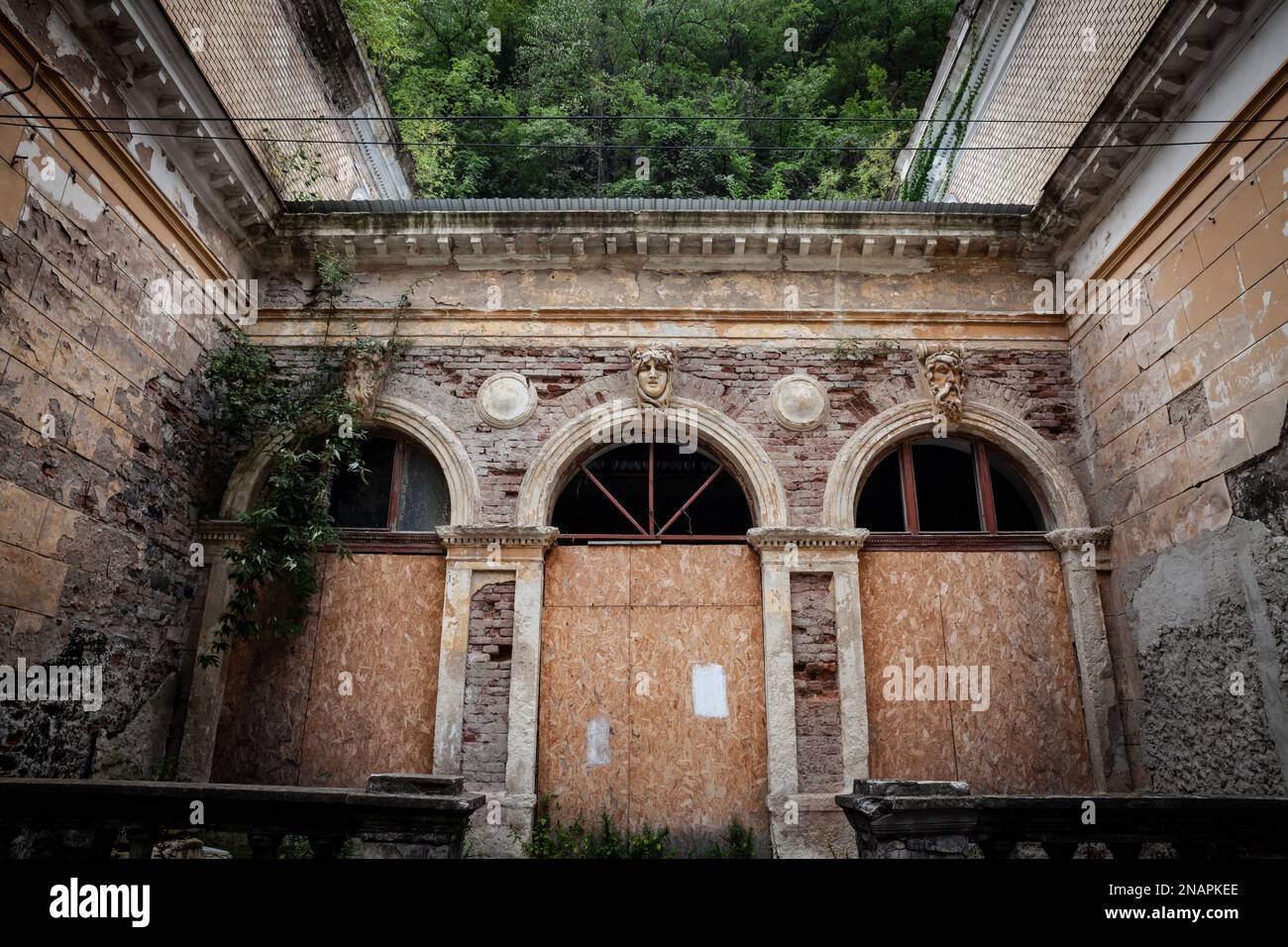 Picture of an abandoned decayed building, in ruin, belonging to the spa ...