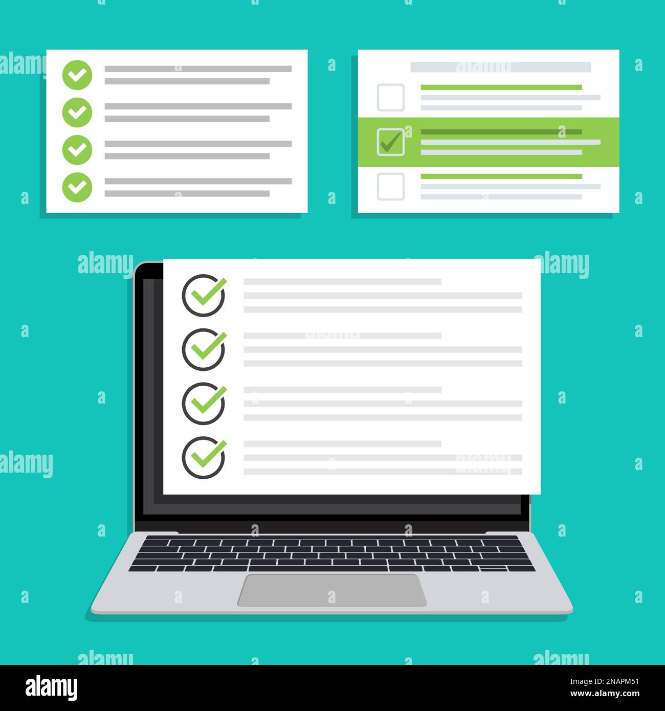 Laptop with checklist window in a flat design. Mockup of checklist for ...