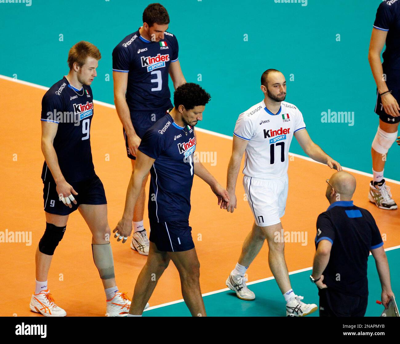 Players of the Italian team, from left, Ivan Zaytsev, Simone Parodi (3 ...