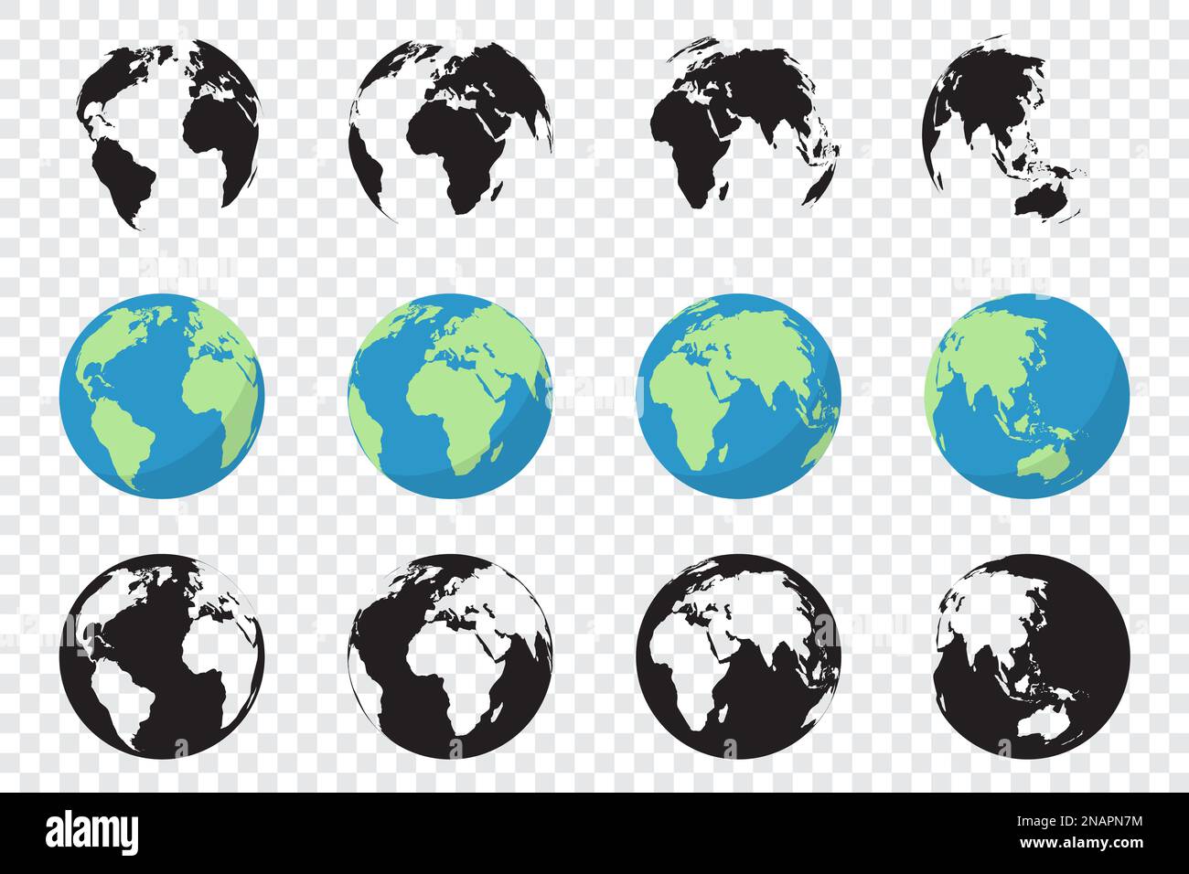 Set of Planet Earth icons in three different versions. Collection of ...