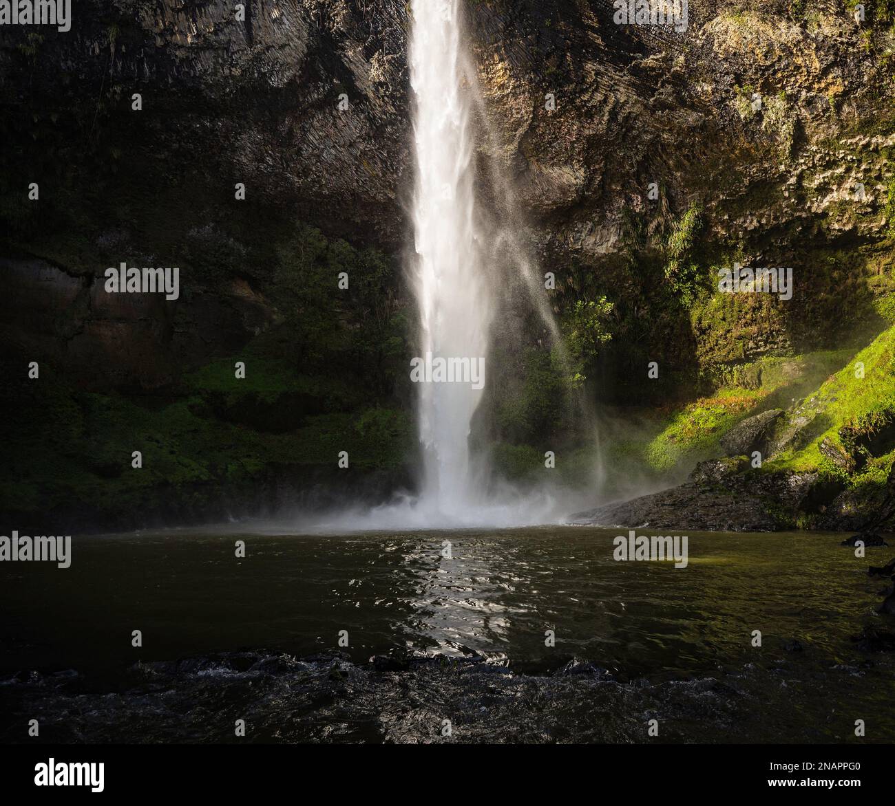 Water pond lake at the base of Pakoka River falling down Bridal Veil ...