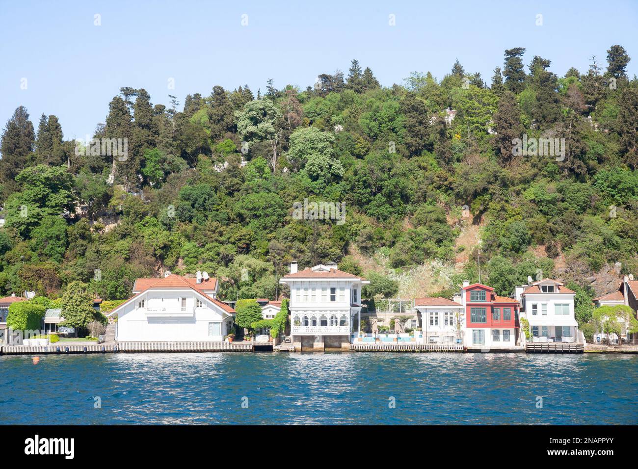 Panorama of luxury mansions and houses on the Bosphorus strait in ...