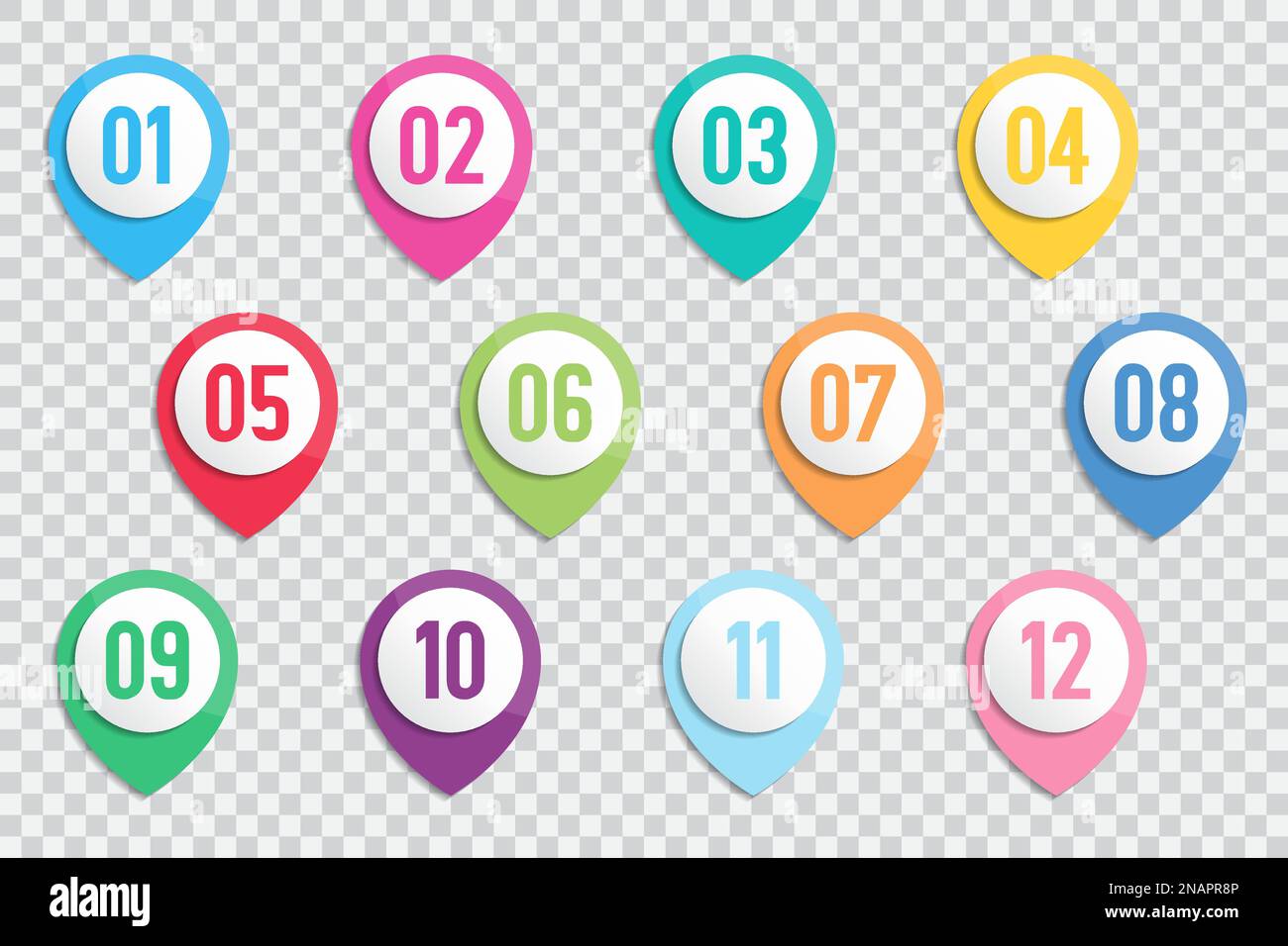 Set of number bullet point markers 1 to 12 with shadow Stock Vector ...