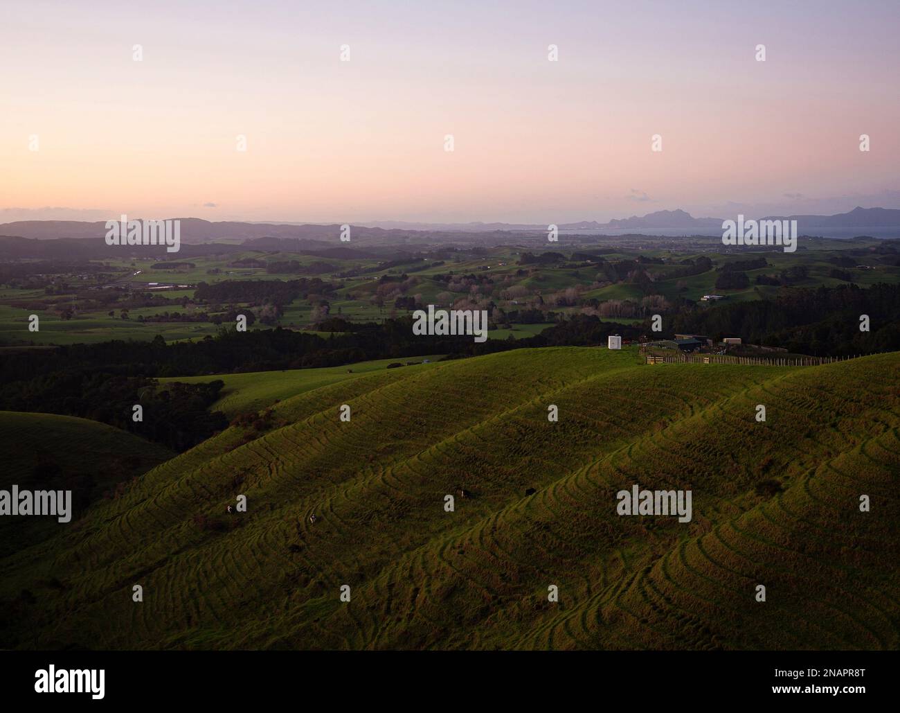 Typical rural countryside, rolling hills nature landscape panorama at ...